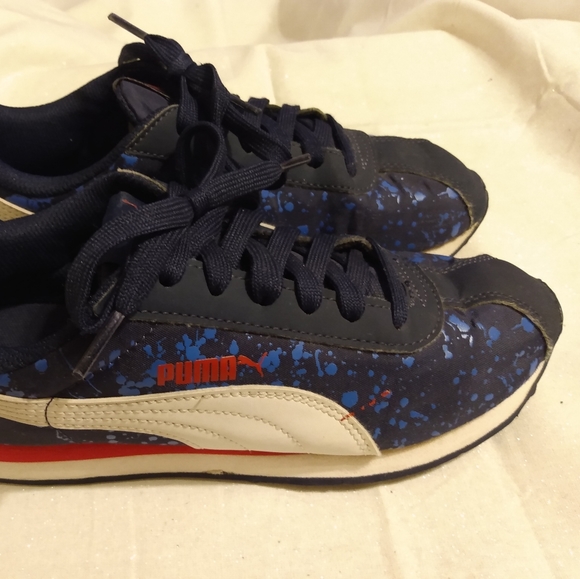 Puma | Shoes | Puma Red White And Blue Paint Splattered Sneaker | Poshmark